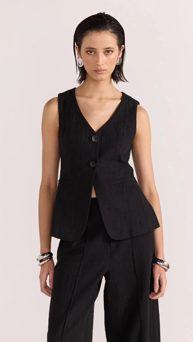 Staple the Label Athena Longline Linen Vest in Black | Bella Maas Boutique
